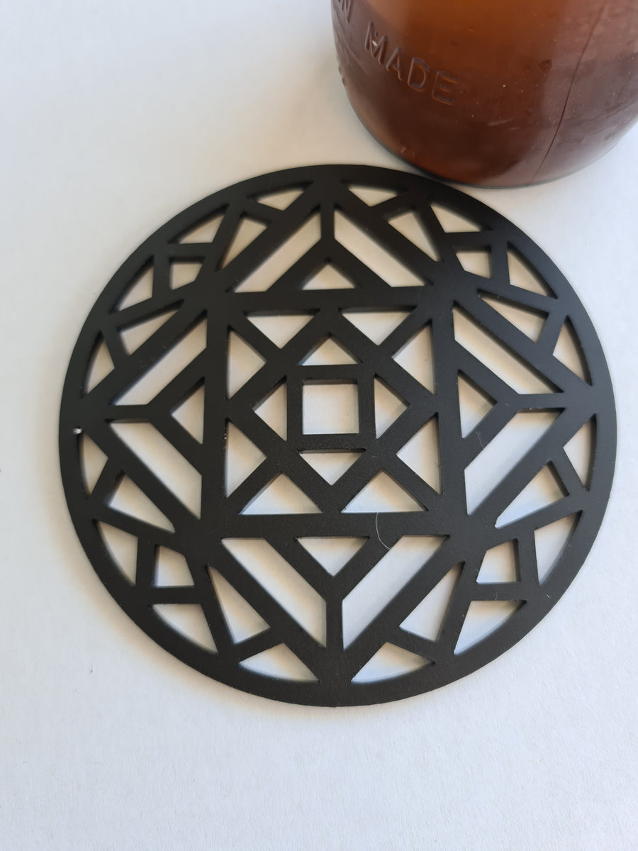 Coaster Set- Black Acrylic Geometric Design – Mist Designs